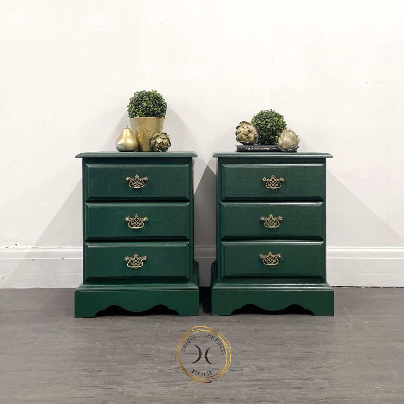 Set of Green Bedside Pine Drawers With Animal Print Design – Unique ...