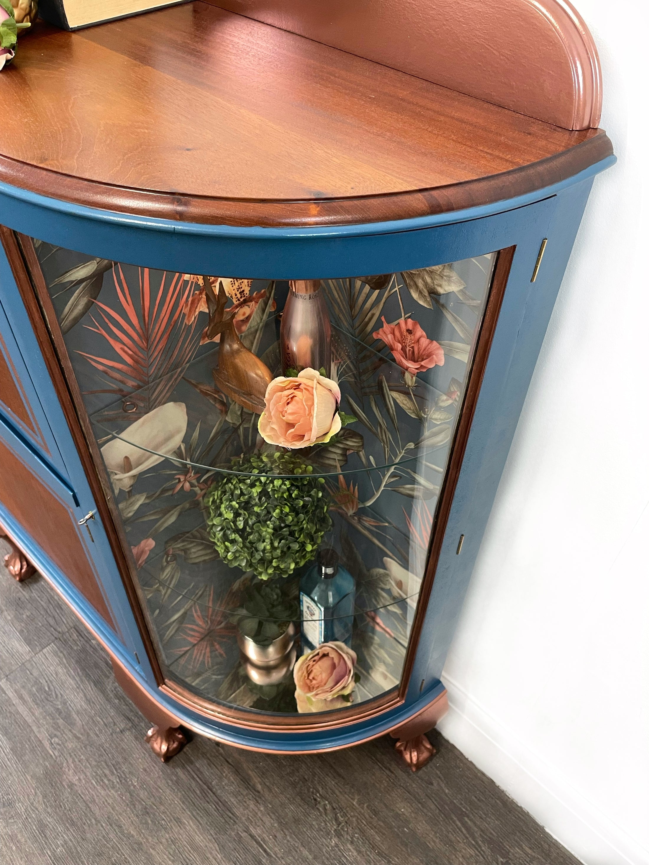 Art Deco Blue Flora Cocktail Cabinet - Unique Home Pieces - Doncaster